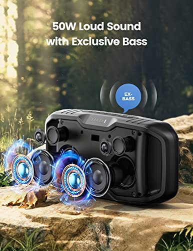 KuccHero Bluetooth Speakers, 50W(70W Max) Loud Portable Speaker with Subwoofers, 30H Playtime, Ex-Bass, TWS, Gift for Men, IPX5 Waterproof Outdoor Speaker for Beach/Party/Camping