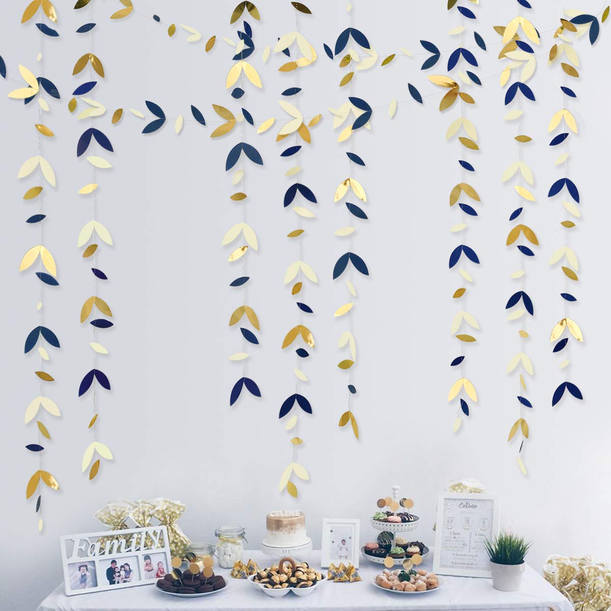 42Ft White Pink Paper Flower Garland Hanging Green Leaf Rose Gold Foil Flower Streamer Banner for Bachelorette Engagement Wedding Birthday Bridal Shower Anniversary Spring Summer Tea Party Decorations