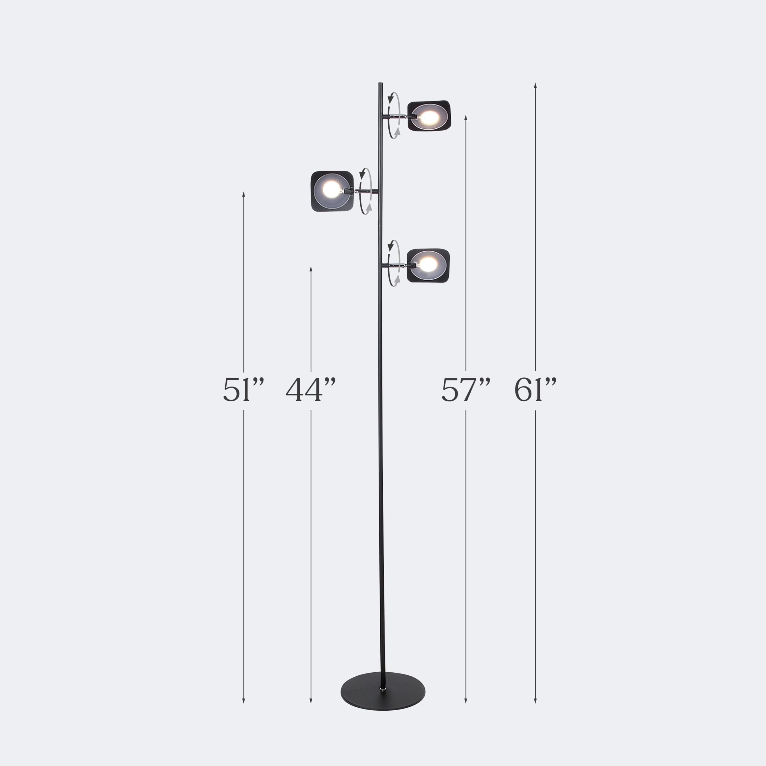 Brightech Tree Floor Lamp for Living Rooms & Offices, Dimmable Standing Lamp for Bedroom Reading, LED Spotlight Floor Lamp, Tall Lamp with Adjustable Panels for Minimal Space Use - Black