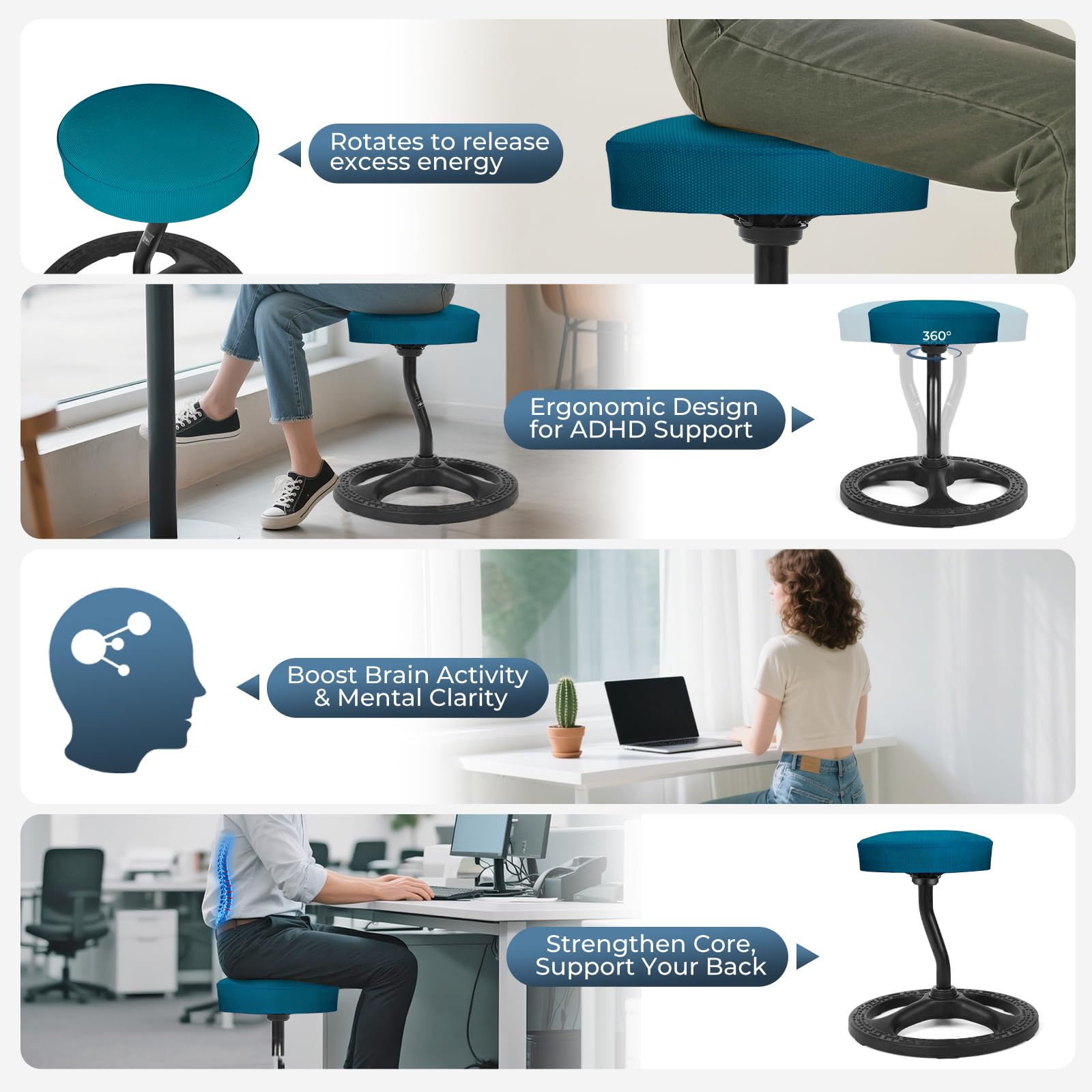 Upaloop Fitness Seat Stool Chair for Stability Balance Yoga Office School Wellness Active Sitting
