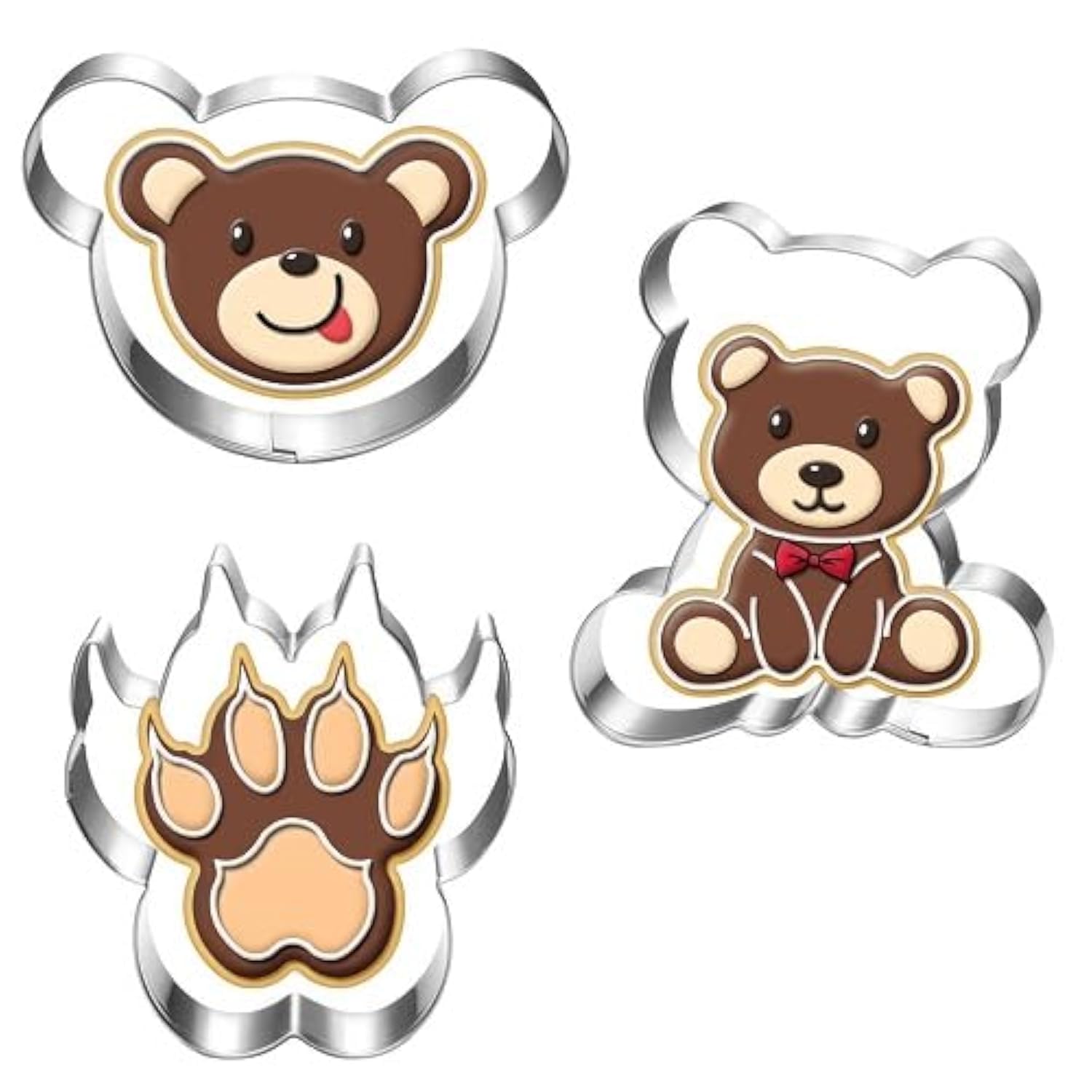 LUBTOSMN Bear Cookie Cutter Set - 3 Piece: Bear Head, Paw & Diswasher Safe Shapes for Baby Shower & Birthday Baking