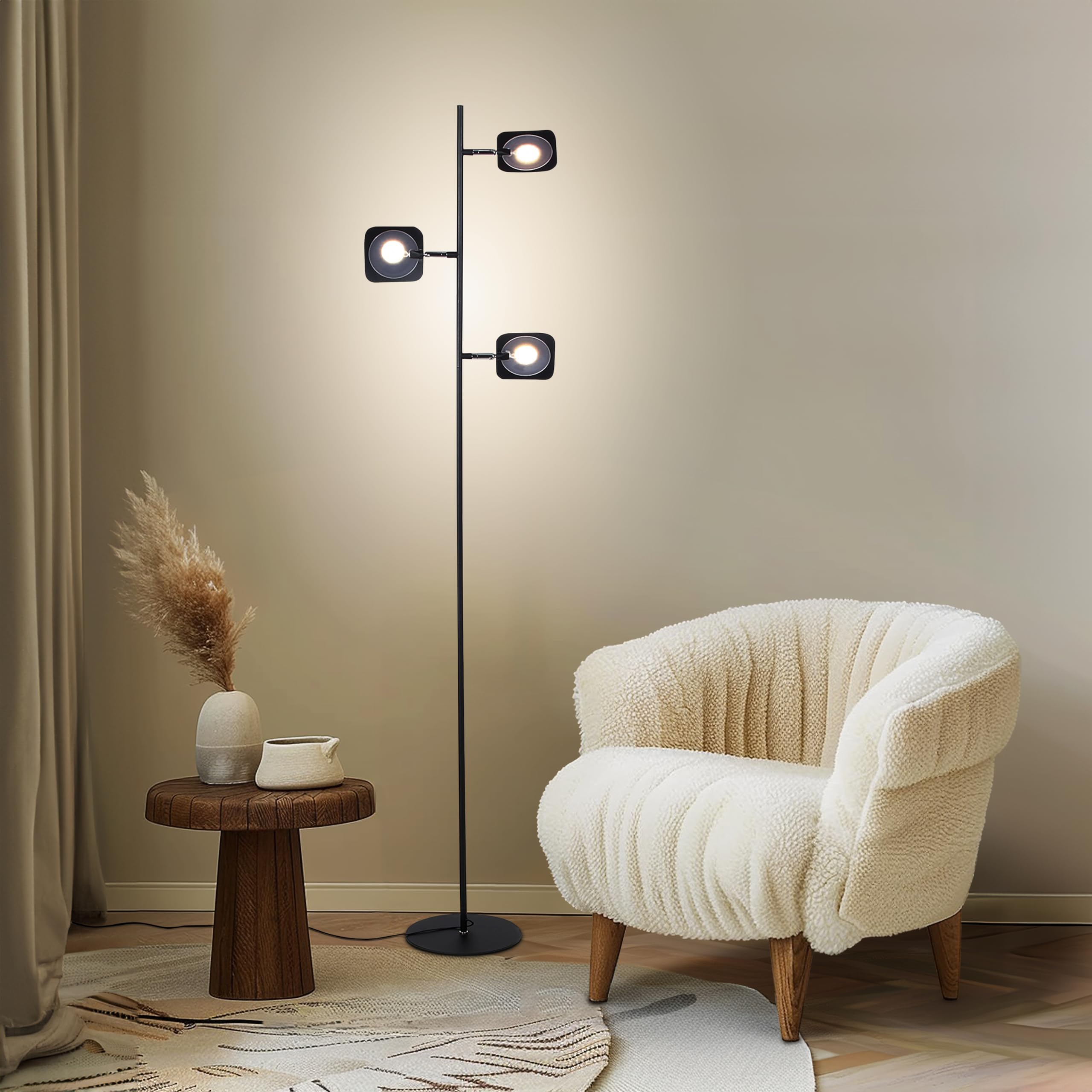 Brightech Tree Floor Lamp for Living Rooms & Offices, Dimmable Standing Lamp for Bedroom Reading, LED Spotlight Floor Lamp, Tall Lamp with Adjustable Panels for Minimal Space Use - Black