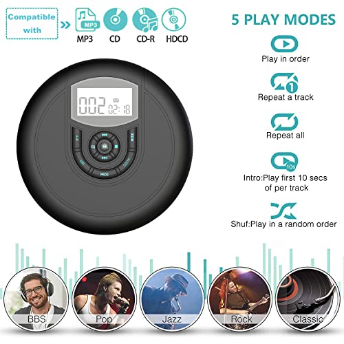 CD Player Portable, Portable CD Player with Built-in Speakers, Rechargeable CD Player for Car and Personal Use, Walkman CD Player with Headphones