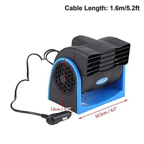Zerone Car Silent Air Fan, Universal 12V Electric Car Mini Fan Adjustable Speed Silent Air Fan with Cigarette-Lighter Plug for Truck RV SUV ATV, 6.5 x 5.1in