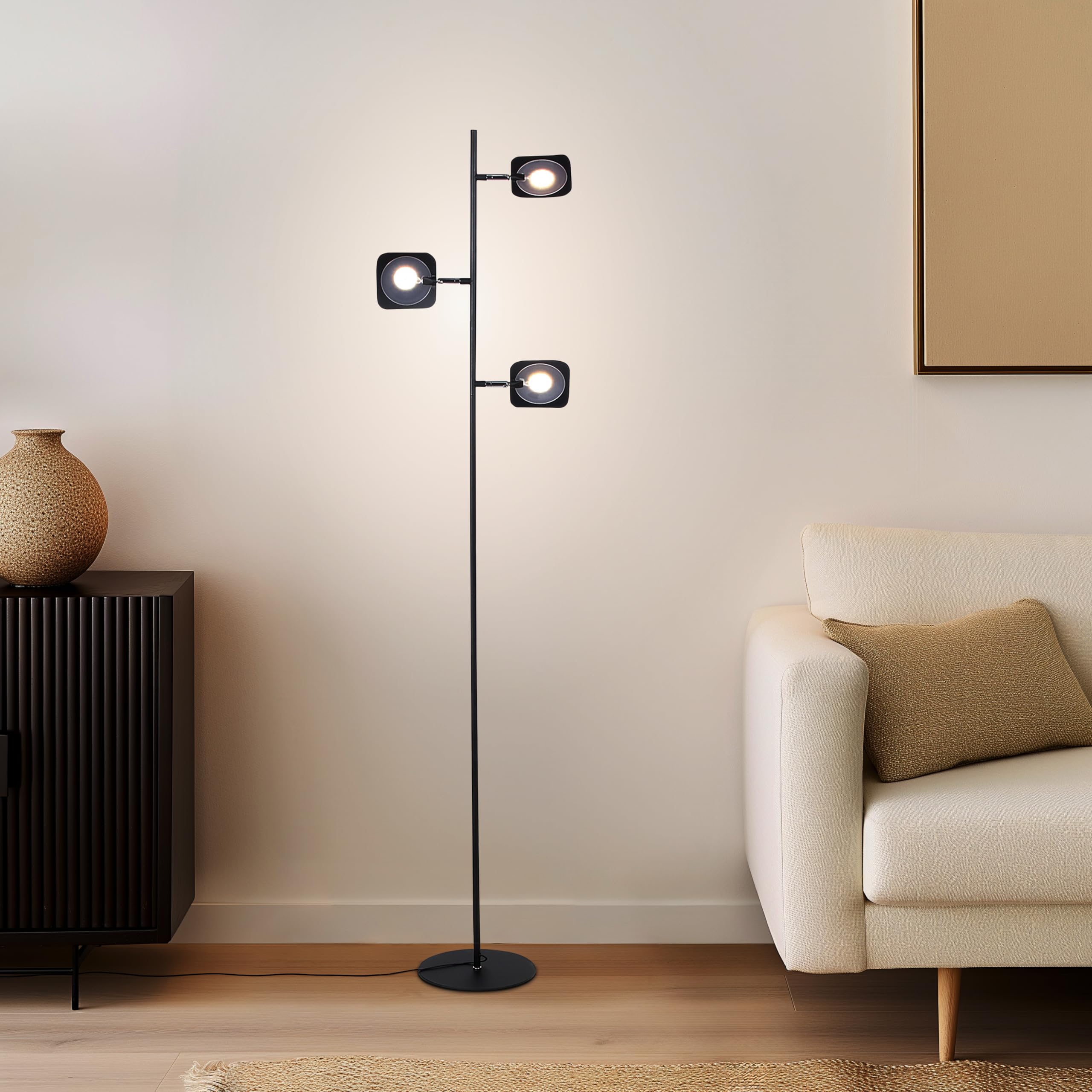 Brightech Tree Floor Lamp for Living Rooms & Offices, Dimmable Standing Lamp for Bedroom Reading, LED Spotlight Floor Lamp, Tall Lamp with Adjustable Panels for Minimal Space Use - Black