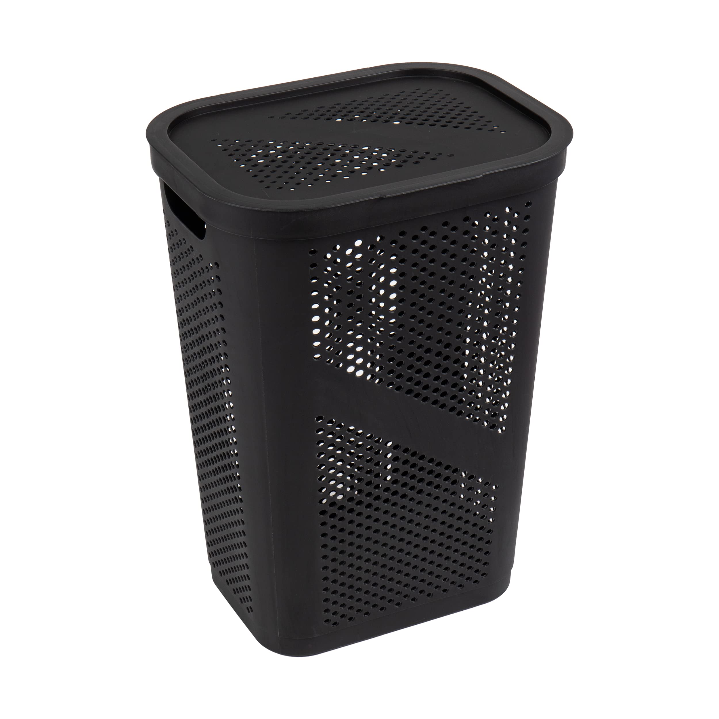 Mind Reader 60L Slim Laundry Hamper, Clothes Basket, Lid, Ventilated, Plastic, 17.25"L x 13.75"W x 23.5"H, Set of 2, Black