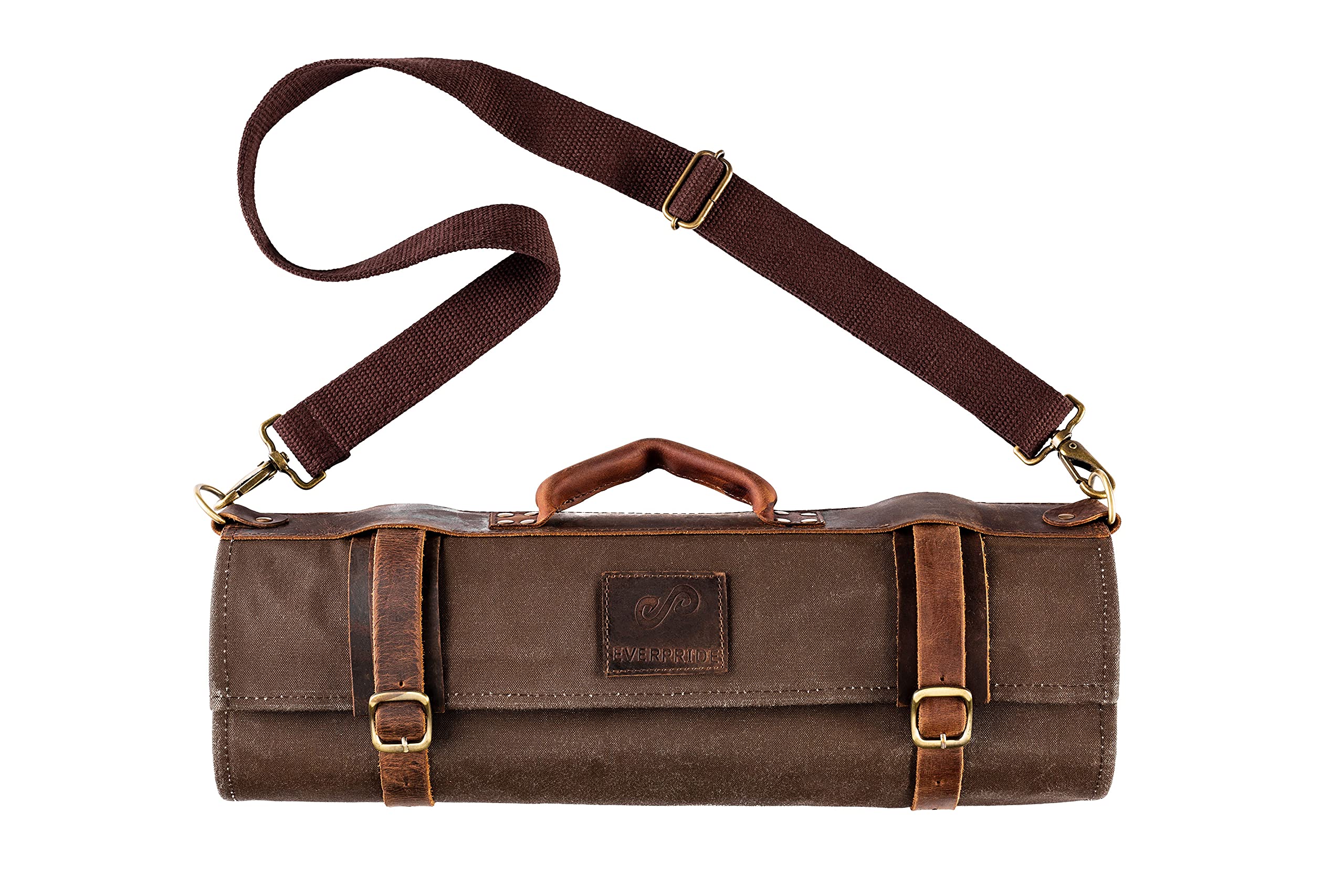EVERPRIDE Waxed Canvas and Leather Chef Knife Roll Bag β Chef Bag Holds 10 Knives up to 18β PLUS Pocket for Cooking Accessories β Durable Knife Case for Professional Chefs β Knives Not Included