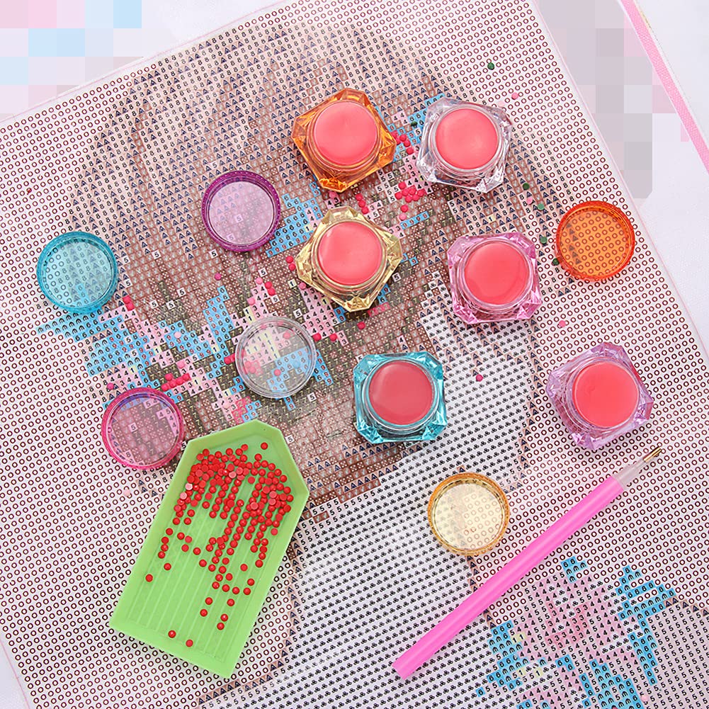 6 Packs Diamond Painting Wax Storage Box Polygon Shaped Diamond Painting Wax Storage Container Case Painting Glue Clay Organizer with 18 Pieces Glue Clay, Multicolor