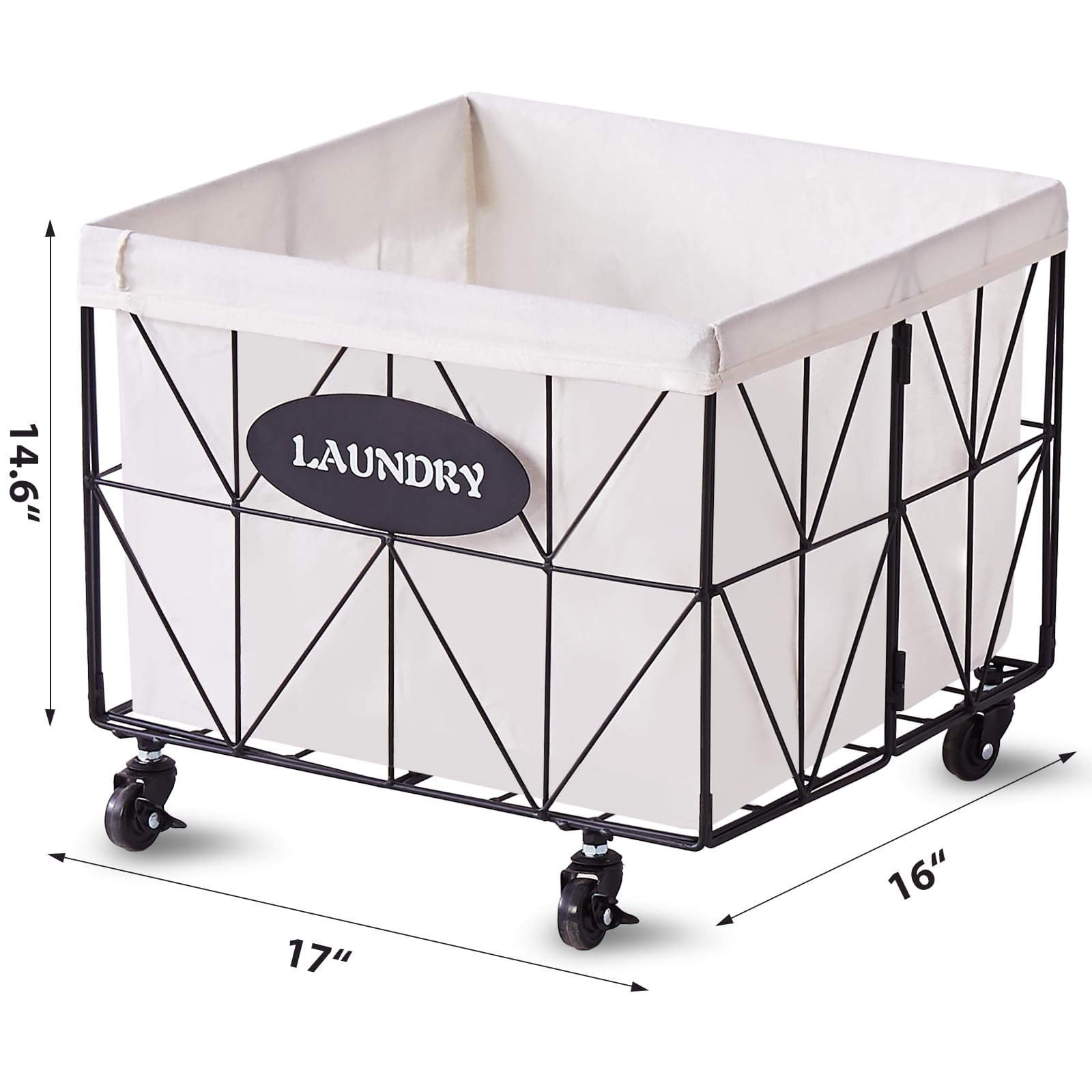 Mxfurhawa Collapsible Laundry Hamper with Wheels, 65L Capacity and Removable Liner, Sturdy Metal Frame for Clothes Storage and Transport - Convenient Laundry Basket for Home Use (65L-LE-Black)