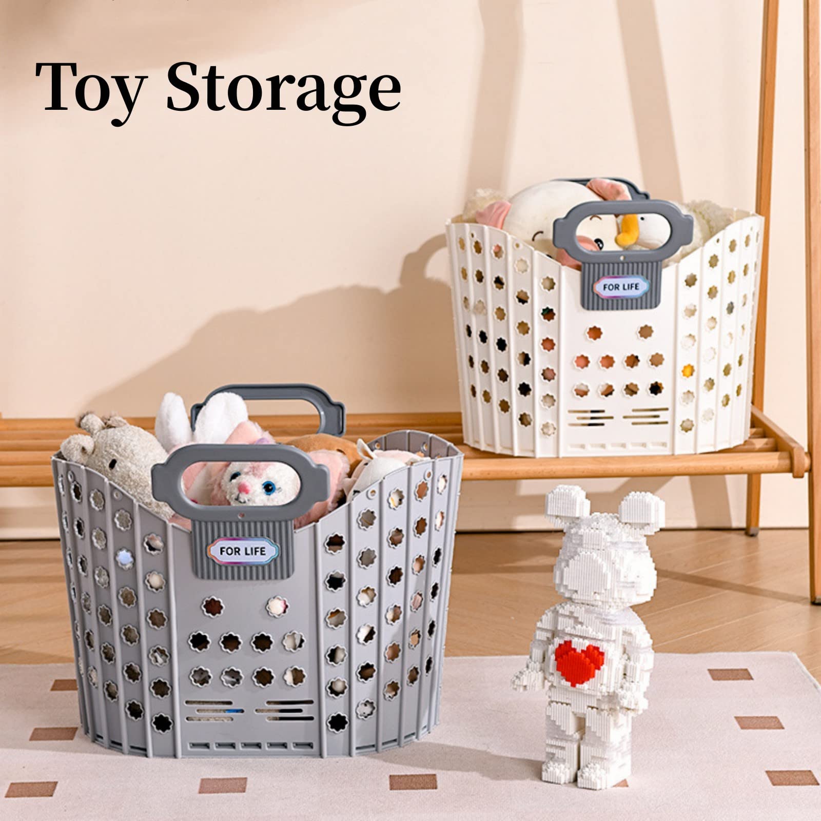 Laundry Baskets,Collapsible Versatile Organize Basket,Wall Hanging Portable Laundry Basket,With 2 Small Storage Boxes,for Family Dormitory,Clothing Toys Storage (White)