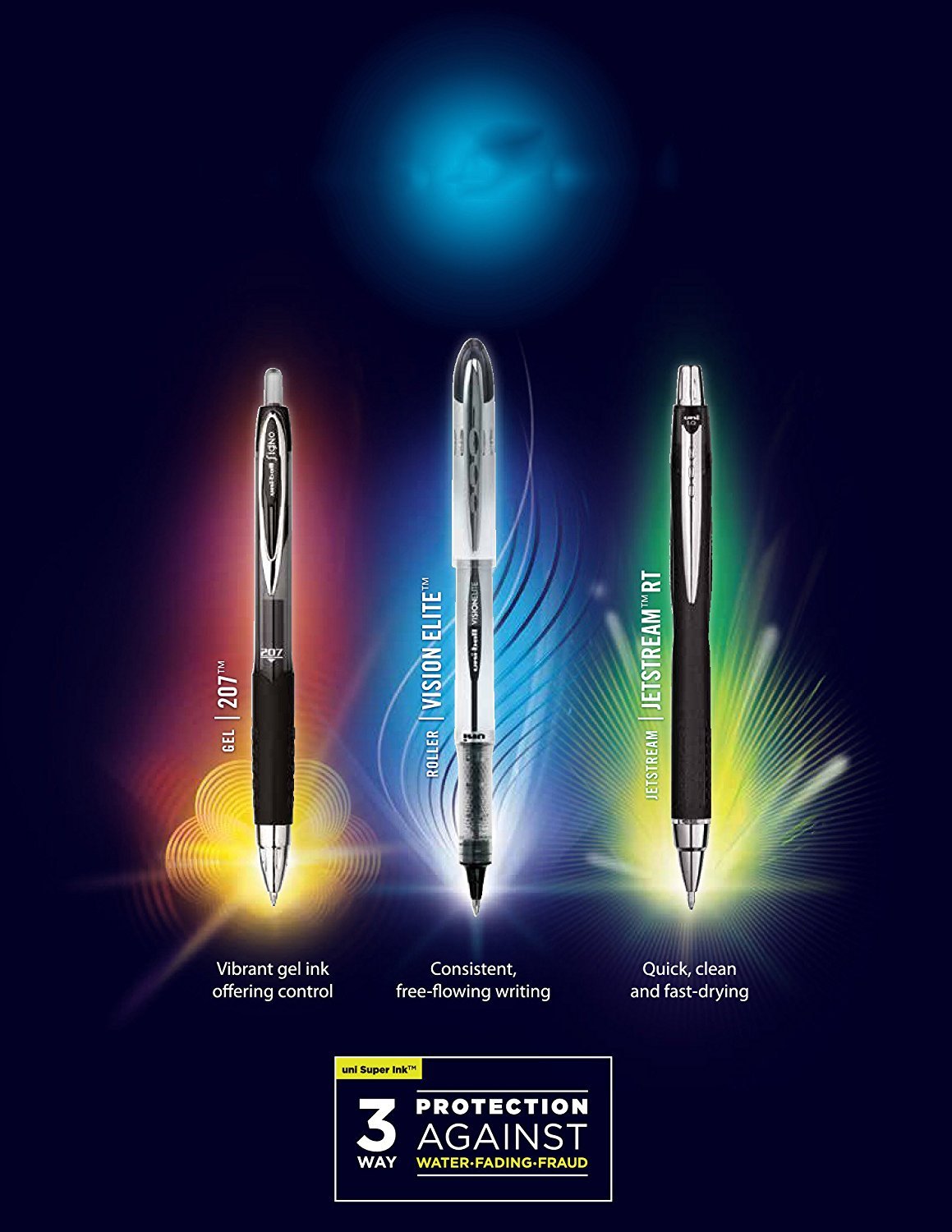 Uni-Ball Signo 207 Retractable Gel Ink Rollerball Pens, Bold Point 1.0mm, Pack of 6 (Black)