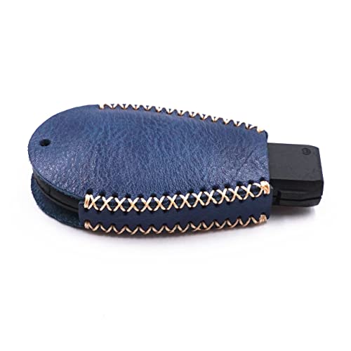 MJKEYAuto Leather 3 Buttons Key Fob Cover Case for Dodge Ram Chrysler 300 Town Country Jeep Challenger Charger Grand Caravan (Blue)