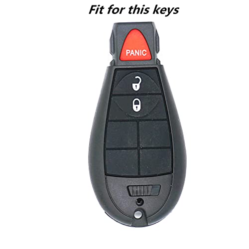 MJKEYAuto Leather 3 Buttons Key Fob Cover Case for Dodge Ram Chrysler 300 Town Country Jeep Challenger Charger Grand Caravan (Blue)