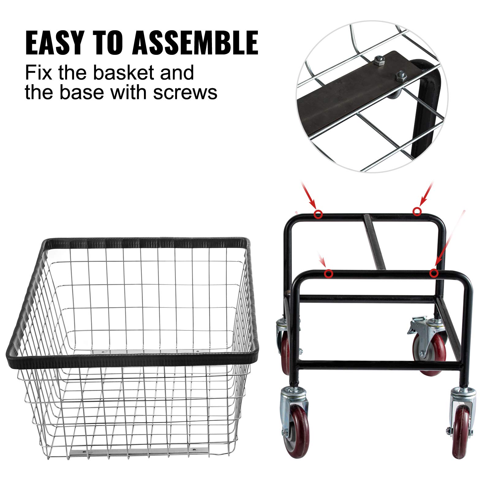 VEVOR Wire Laundry Cart 2.2 Bushel, Wire Laundry Basket With Wheels 20''x15.7''x26'', Commercial Wire Laundry Basket Cart, Galvanized Steel Frame with 5'' Casters, Wire Basket Cart for Laundry