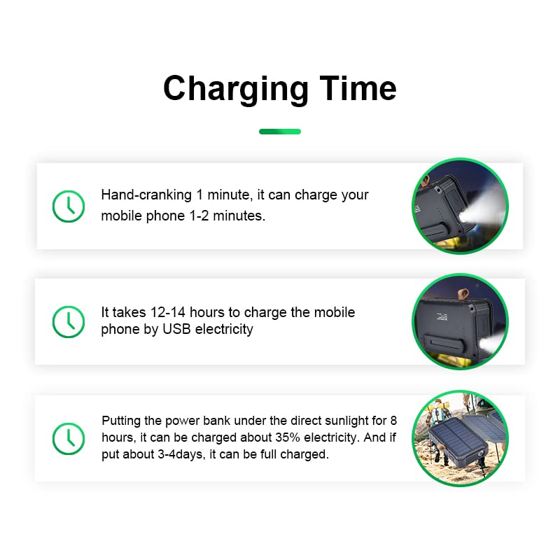 B BZ Solutions Solar Power Bank with Manual Hand Crank Power Generator12000mAh for iPhone, Tablet, Samsung Dual USB Output Emergency LED Light Outdoor Camping Survival Gear