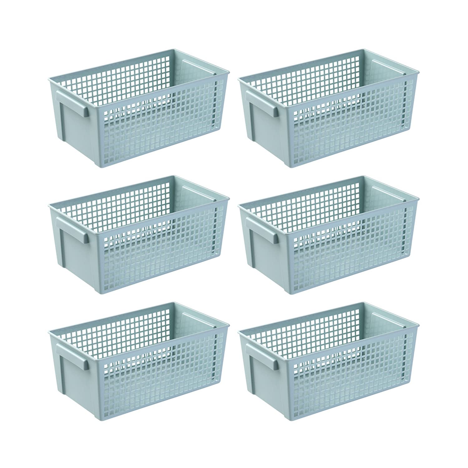 HOLTPHILI 6 Pcs Plastic Storage Basket with Handles for Shelves Small Storage Box for Clutter Sorting for Refrigerator Living Room Bathroom Kitchen Desktop,Green