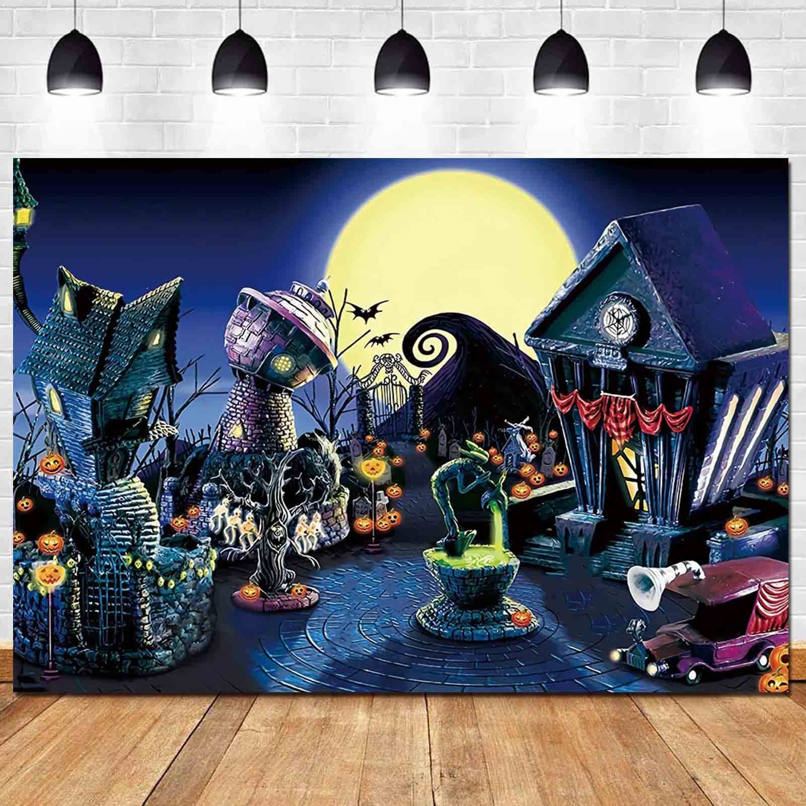Happy Halloween Backdrop for Photography Christmas Castle Pumpkin Bat Moon Photo Background for Halloween Scary Party Newborn Baby Shower Banner 5x3ft