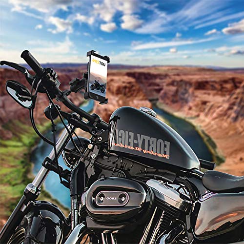 iMESTOU Auto Clamping Motorcycle Phone Mount Charger Wireless qi & USB Quick Charging 2 in 1 Handlebar Cell Phone Holder 9CM Stem 1" Ball Mount 720 Rotation Quick Release for 3.5-6.8 Inch Smartphone