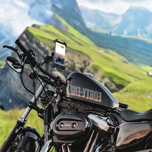 iMESTOU Auto Clamping Motorcycle Phone Mount Charger Wireless qi & USB Quick Charging 2 in 1 Handlebar Cell Phone Holder 9CM Stem 1" Ball Mount 720 Rotation Quick Release for 3.5-6.8 Inch Smartphone