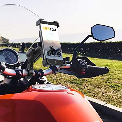 iMESTOU Auto Clamping Motorcycle Phone Mount Charger Wireless qi & USB Quick Charging 2 in 1 Handlebar Cell Phone Holder 9CM Stem 1" Ball Mount 720 Rotation Quick Release for 3.5-6.8 Inch Smartphone