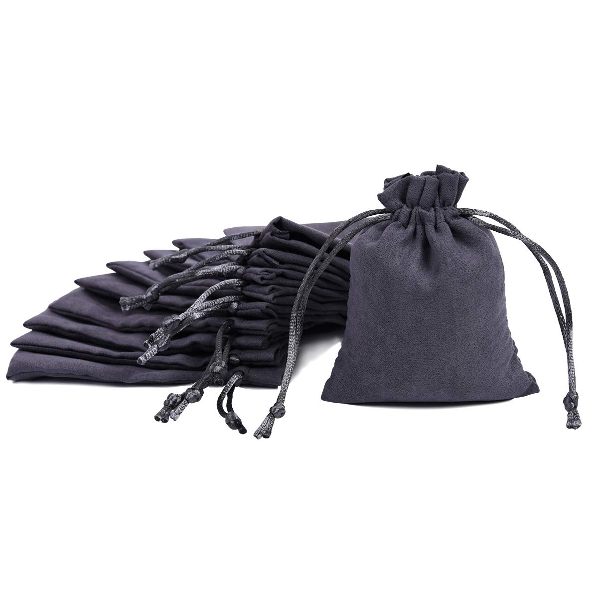 Tonando 50 Pcs Velvet Bags 3.9×4. Inches, Grey Velvet Gift Bags with Drawstring, Jewelry Favor Pouches Christmas Candy Wedding Party Bags
