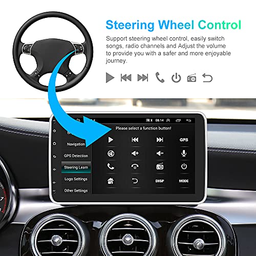 podofo Android Single Din Car Stereo 10 Inch HD Capacitive Vertical Rotatable Touch Screen In Dash GPS Head Unit with Bluetooth and Backup Camera,Car Audio Receivers Support Wifi Subwoofer Mirror Link