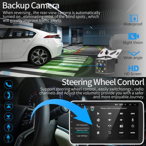 podofo Android Single Din Car Stereo 10 Inch HD Capacitive Vertical Rotatable Touch Screen In Dash GPS Head Unit with Bluetooth and Backup Camera,Car Audio Receivers Support Wifi Subwoofer Mirror Link