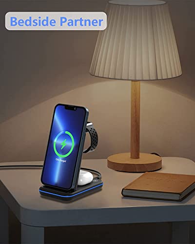Wireless Charging Station, KOOPAO 3 in 1 Fast Wireless Charger Stand Dock Compatible with iPhone 14/13/12/11/Pro/Max/XR/XS/X, Fit for iWatch Series 7/6/5/SE/4/3/2, Airpods Pro/2/3 (with Adapter)