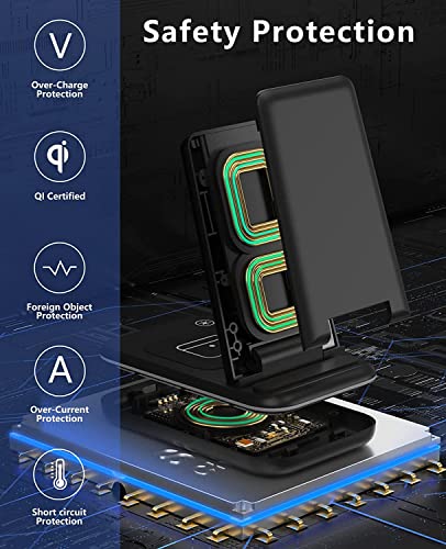 Wireless Charging Station, KOOPAO 3 in 1 Fast Wireless Charger Stand Dock Compatible with iPhone 14/13/12/11/Pro/Max/XR/XS/X, Fit for iWatch Series 7/6/5/SE/4/3/2, Airpods Pro/2/3 (with Adapter)
