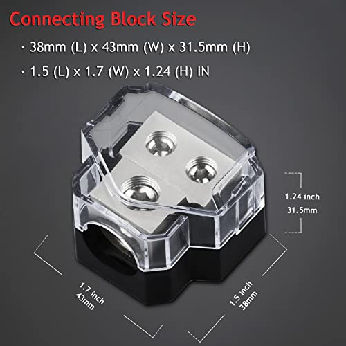 Hamolar 4 Pack 2 Way Power Distribution Block, 0/2/4 Gauge in / 4/8 Gauge Out Amp Power Distribution Ground Distributor Connecting Block for Car Audio Amplifier Splitter