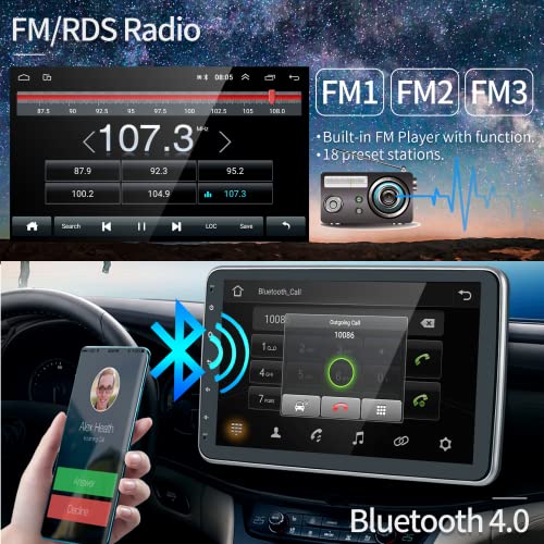podofo Android Single Din Car Stereo 10 Inch HD Capacitive Vertical Rotatable Touch Screen In Dash GPS Head Unit with Bluetooth and Backup Camera,Car Audio Receivers Support Wifi Subwoofer Mirror Link
