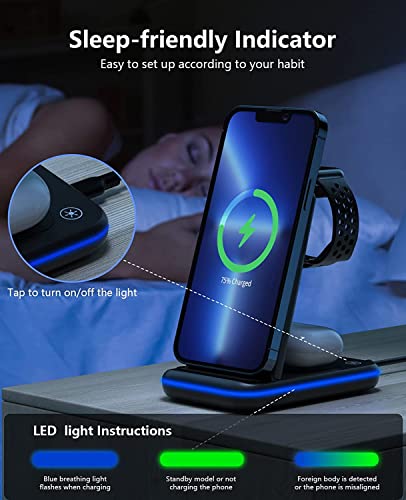Wireless Charging Station, KOOPAO 3 in 1 Fast Wireless Charger Stand Dock Compatible with iPhone 14/13/12/11/Pro/Max/XR/XS/X, Fit for iWatch Series 7/6/5/SE/4/3/2, Airpods Pro/2/3 (with Adapter)