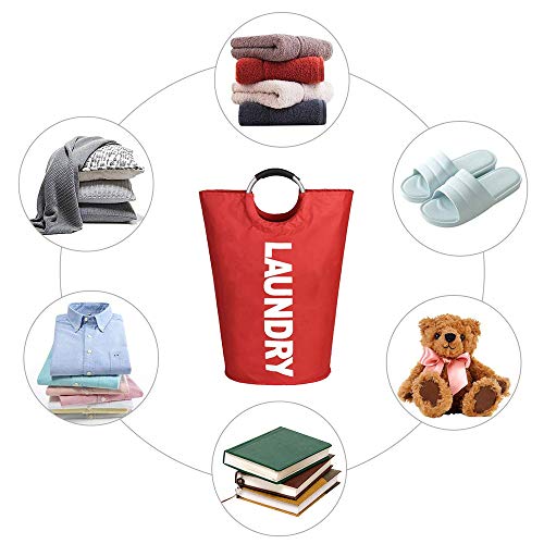 Mziart Thicken Laundry Bag Hamper Tote with Alloy Handles, Heavy Duty and Durable Canvas Clothes Storage Bag Washing Bag, Collapsible and Self Standing as Laundry Basket (Red)