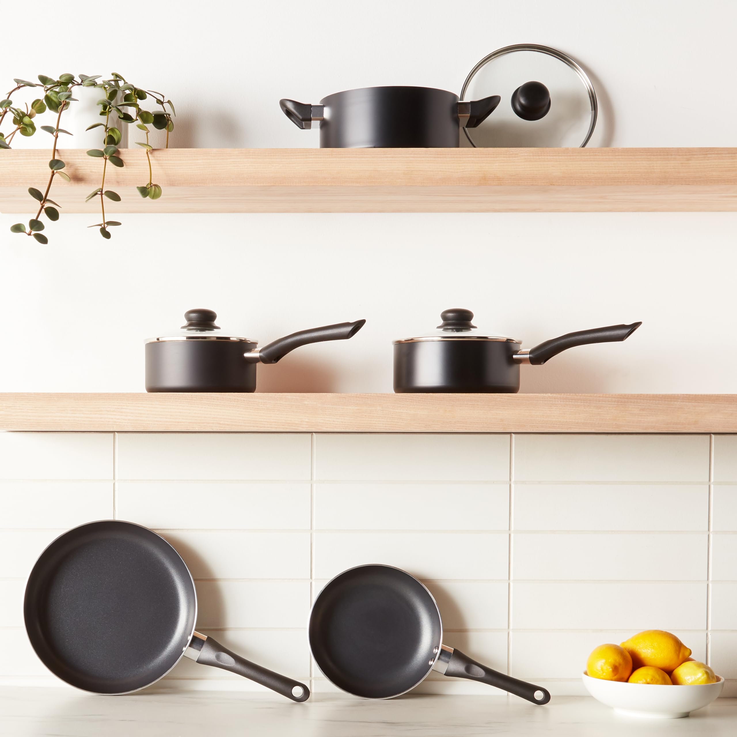 Amazon Basics Non-Stick Cookware Set, Pots and Pans - 8-Piece Set
