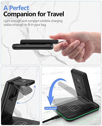 Wireless Charging Station, KOOPAO 3 in 1 Fast Wireless Charger Stand Dock Compatible with iPhone 14/13/12/11/Pro/Max/XR/XS/X, Fit for iWatch Series 7/6/5/SE/4/3/2, Airpods Pro/2/3 (with Adapter)