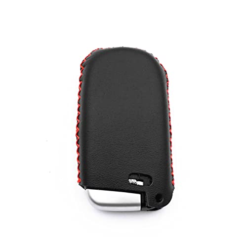 MJKEYAuto Black Leather 5 Buttons Smart Remote Key Fob Cover Chain Case for Jeep Grand Cherokee Dodge Challenger Charger Dart Durango Journey Chrysler 200 300 Fiat (type1)