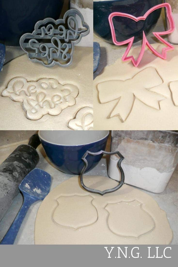 BADGES OR BOWS GENDER REVEAL BABY SHOWER SET OF 3 COOKIE CUTTERS MADE IN USA PR1196
