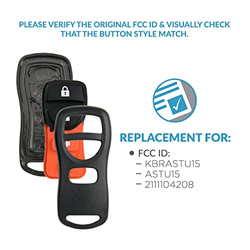Keyless2Go Replacement for New Shell Case and 3 Button Pad for Remote Key Fob with FCC KBRASTU15 - Shell ONLY (2 Pack)