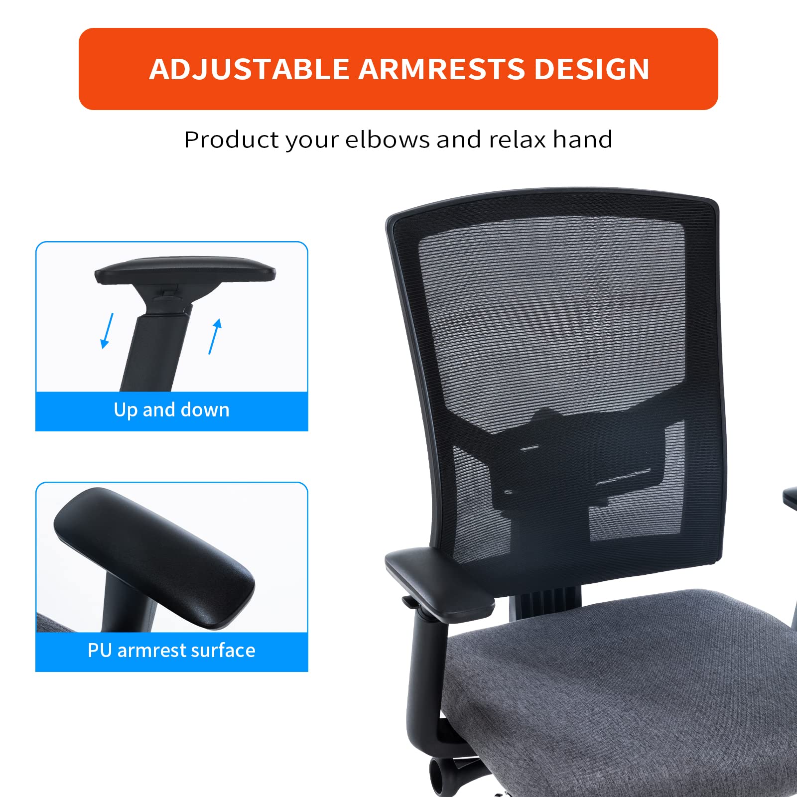 CLATINA Office Chair, Ergonomic Desk Chair with Wheels, Mesh Computer Swivel Rolling Chairs with 4D Adjustable Lumbar Support, Armrests and 140° Tilt Function, Task Executive Chair for Home Office