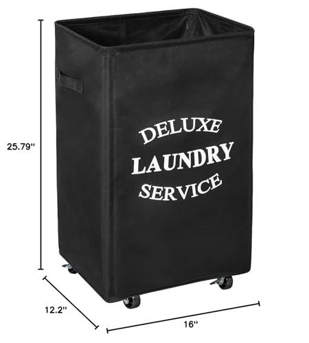 WOWLIVE Large Rolling Laundry Basket Wheels 90L Collapsible Tall Laundry Hamper Handle Foldable Dirty Clothing Basket Fold up Rectangular Hampers for Laundry Dorm Room (Black)