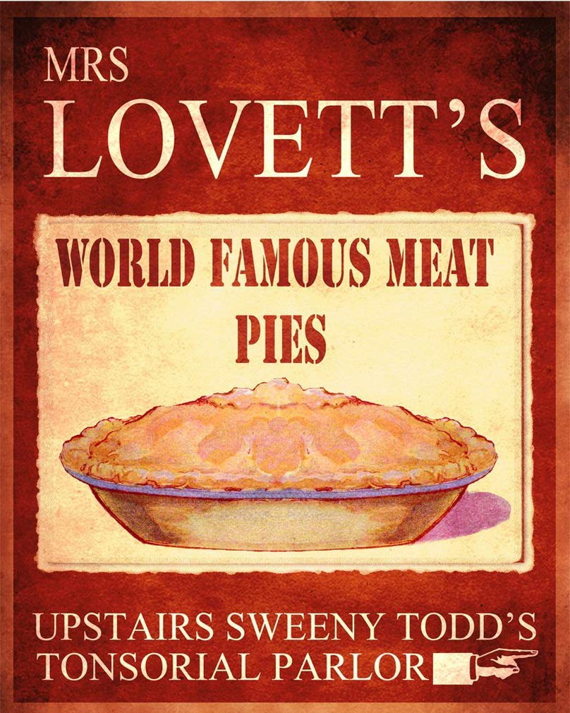 Kexle Mrs Lovett's Worlds Famous Meat Pies Sweeny Todd Metal Wall Sign 8x12 inch Plaque Vintage Retro Signs Art pictu 8x12 inch Vintage Style Nostalgic Metal Advertising Wall Sign Retro Art