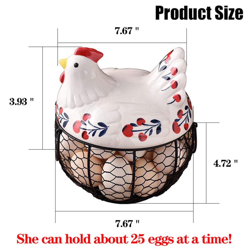Egg Basket, Chicken Wire Egg Collection Baskets for Gathering Fresh Eggs,Ceramic Fresh Egg Holders Countertop (Berry)
