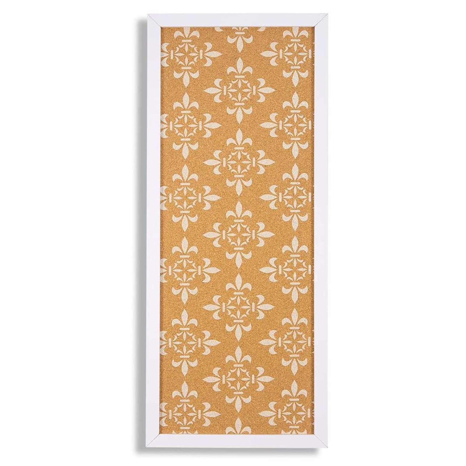 Long Decorative Cork Board for Walls, White Framed Tack Bulletin Board with Floral Print for Bedroom, Dorm Room (10 x 24 in)