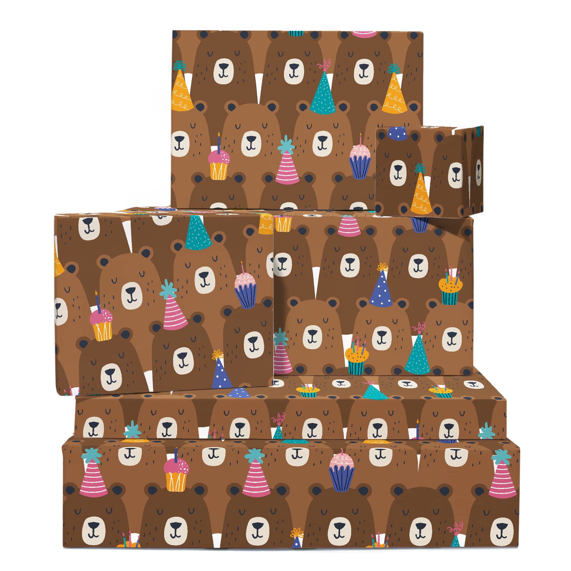 CENTRAL 23 Kids Wrapping Paper - 6 Sheets of Gift Wrap for Boys - Cute Animals - Party Bear Wrapping Paper Baby Shower - For Birthday - For Son, Grandson, Nephew - Comes With Fun Stickers