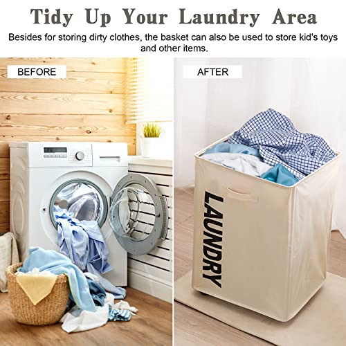 ARyee 22" Pro Rolling Laundry Basket, Large Laundry Hamper with Wheels, Foldable Dirty Clothes Hamper Mesh Cover Laundry Storage Cart with Handle, for Bedroom Bathroom Dorm Room (white)