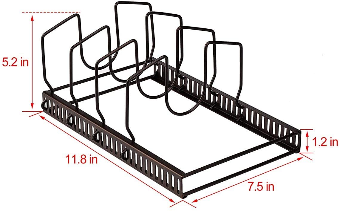 Toplife Adjustable 7+ Lids Organizer Rack + 10+ Bakeware Organizer Rack for Kitchen Cabinet and Counter, Brown