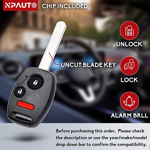 NPAUTO Key Fob Replacement for Honda CRV CRZ Accord Fit Insight 2007 2008 2009 2010 2011 2012 2013 2014 2015 Keyless Entry Remote Control Car Ignition Key Fobs (MLBHLIK-1T, 3 Button, 1Pcs)