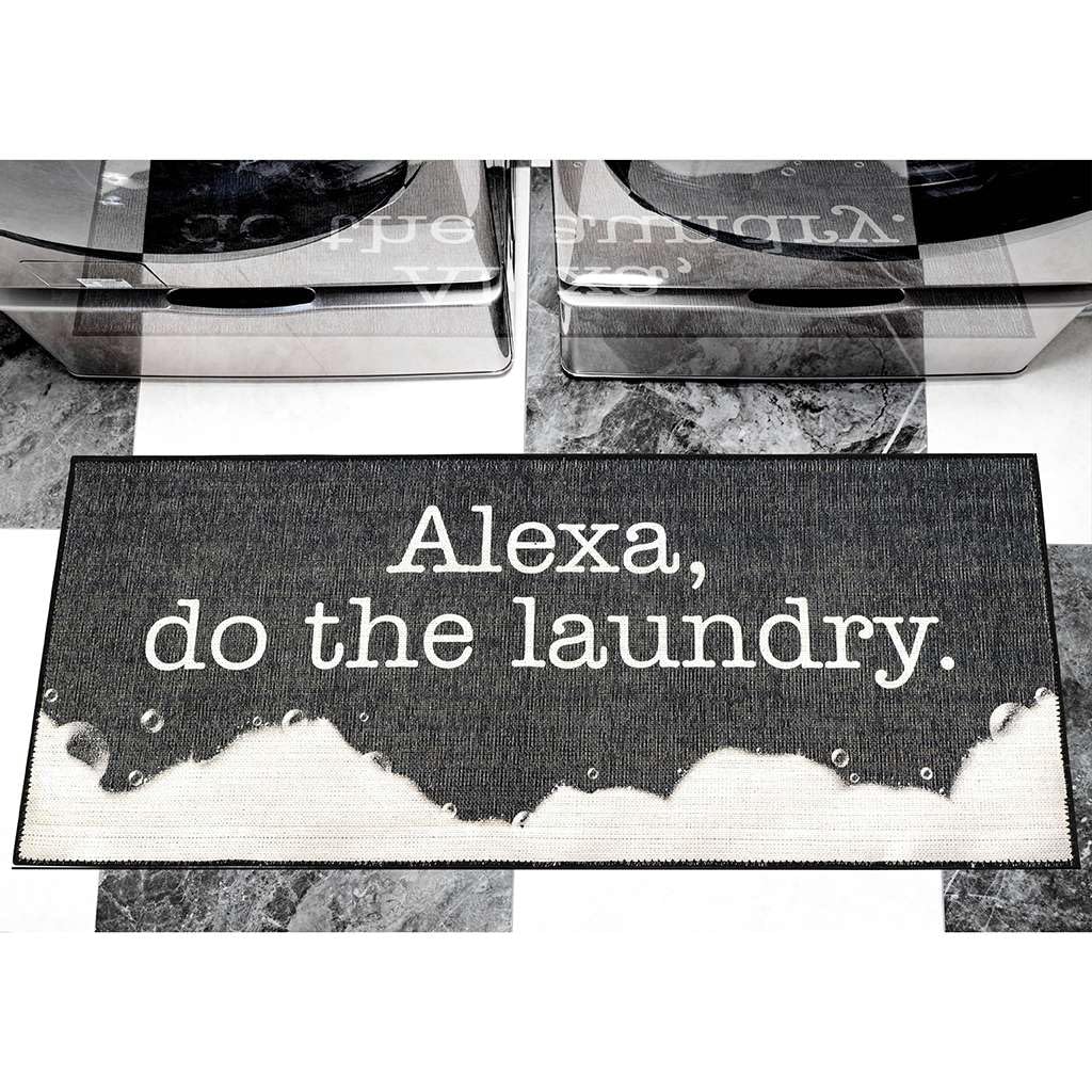 Soft Woven Rugs, 24x56laundry Room Rug, 85% Cotton, Alexa, Funny Humour Non Slip Laundry Mats, Machine Washable, Bathroom Runner Floor Mat for Washroom, Kitchen, Black & White