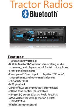 Compatible Kubota Tractor Direct Connect Stereo Radio MP3 AM FM USB Aux Bluetooth Remote RTV-1100 RTX-1100C Harness Plug B2650 RTV RTX