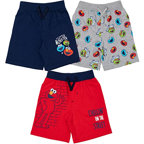Sesame Street Elmo Grover Oscar The Grouch Baby Boys French Terry 3 Pack Shorts Blue/Grey/Red 12 Months